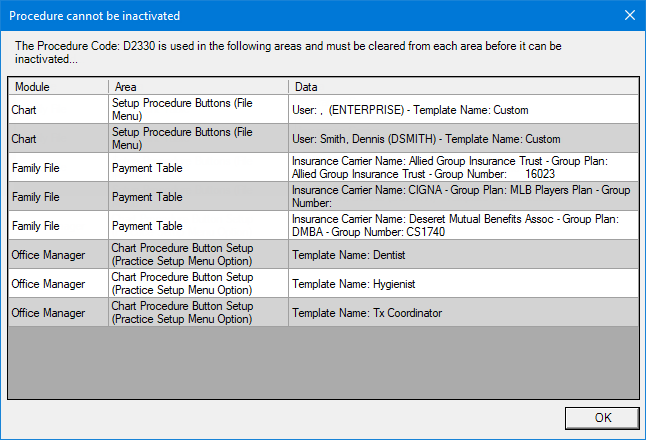 Inactivating or reactivating procedure codes